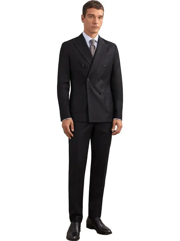 REISS Wool Flannel Tailored Fit Suit Trousers - Navy