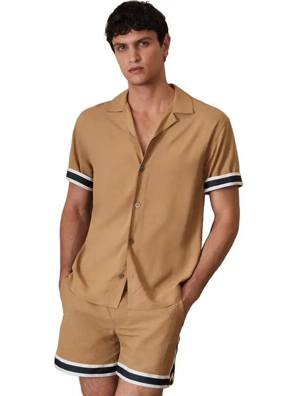 REISS X Ché | Stripe-cuff Shirt - Camel