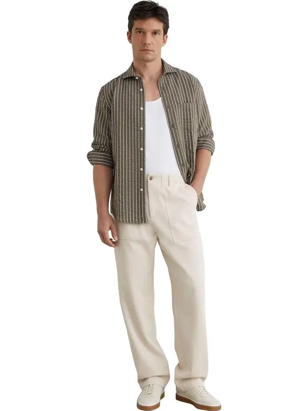 REISS Relaxed-fit Cotton And Wool Trousers - Stone