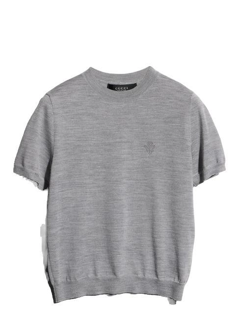 Gucci Fine Wool Top With Gg Crystal Embroidery - Grey