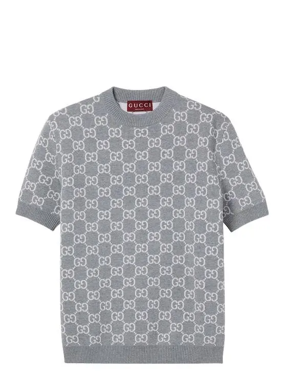 Gucci Fine Wool Top With Gg Crystal Embroidery - Silver