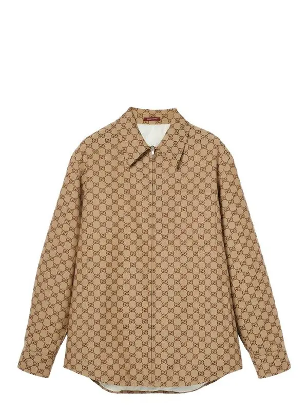 Gucci Gg Linen Blend Canvas Jacket - Brown