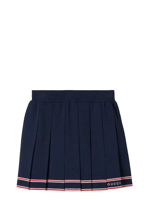 Gucci Pleated Stretch Viscose Skirt With Stripe Trim - Blue
