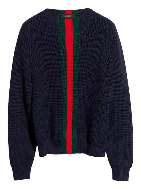 Gucci Cashmere Sweater With Web Intarsia - Blue