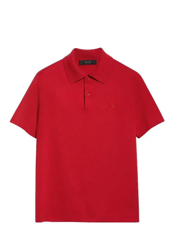 Gucci Gg Wool Silk Jacquard Polo Shirt - Red