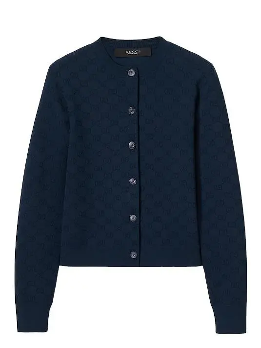 Gucci Fine Wool Gg Crystal Cardigan - Blue