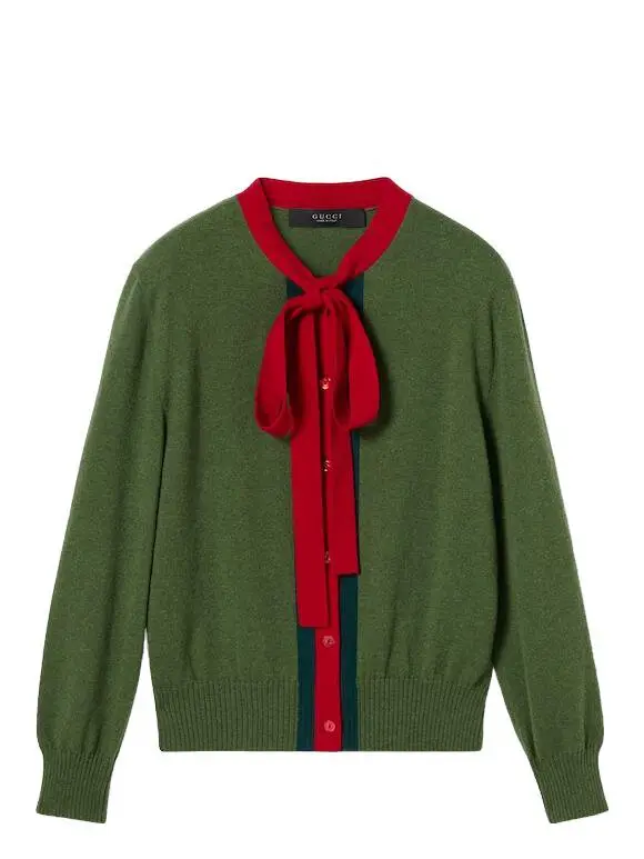 Gucci Self-tie Cardigan With Striped Trim - Green