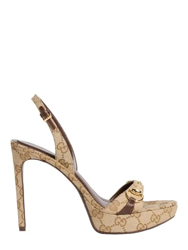 Gucci Metallic Leather Mid-heel Sandals - Beige