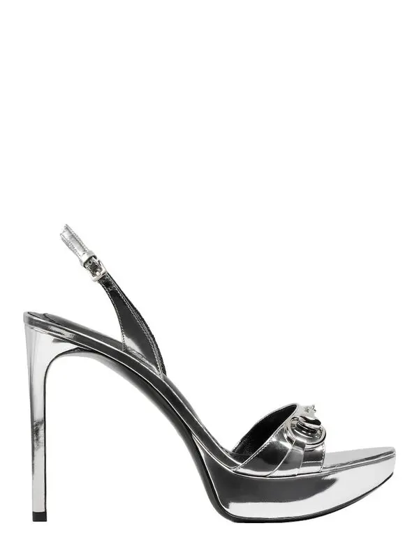 Gucci Metallic Leather Mid-heel Sandals - Silver
