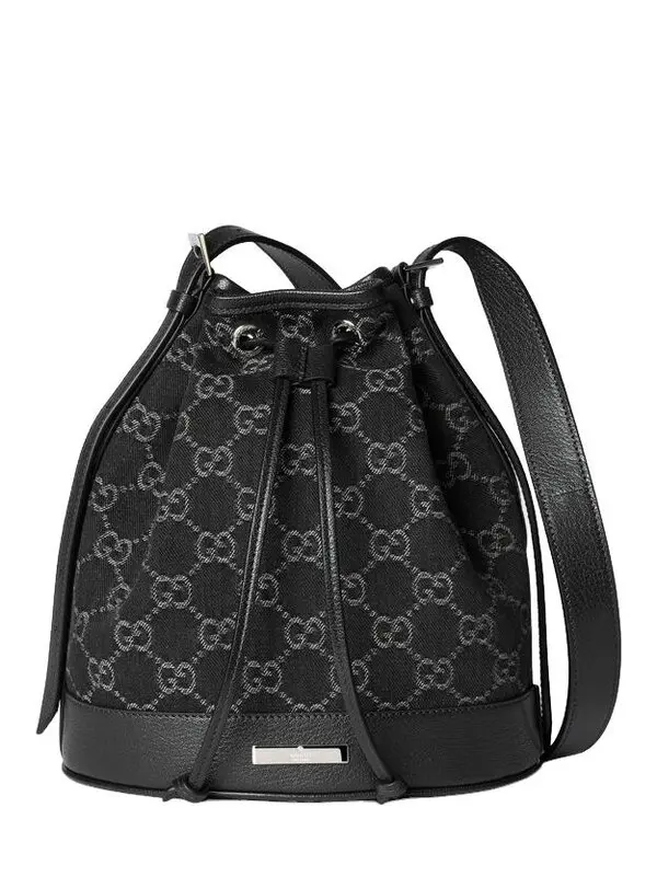 Gucci Small Bucket Bag With Floral Motif - Black