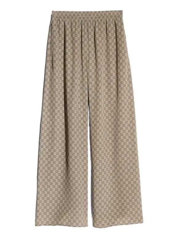 Gucci Gg Supreme Print Silk Trousers - Beige