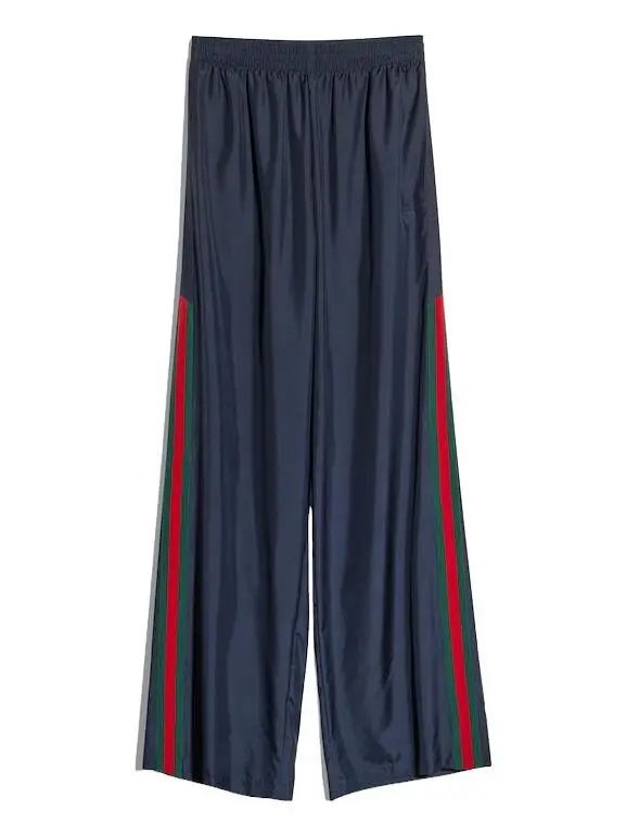 Gucci Gg Supreme Print Silk Trousers - Blue