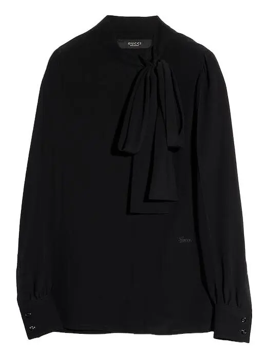 Gucci Gg Crêpe Silk Shirt, Size - Black