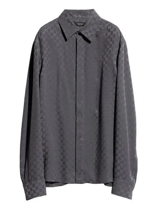 Gucci Gg Crêpe Silk Shirt, Size - Grey
