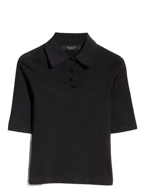 Gucci Stretch Viscose Polo Top With Striped Trim - Black