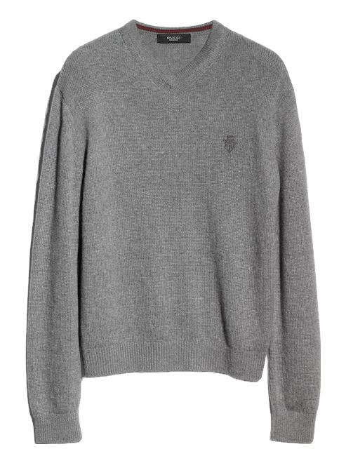 Gucci V-neck Knit T-shirt With Engraved Tag - Grey