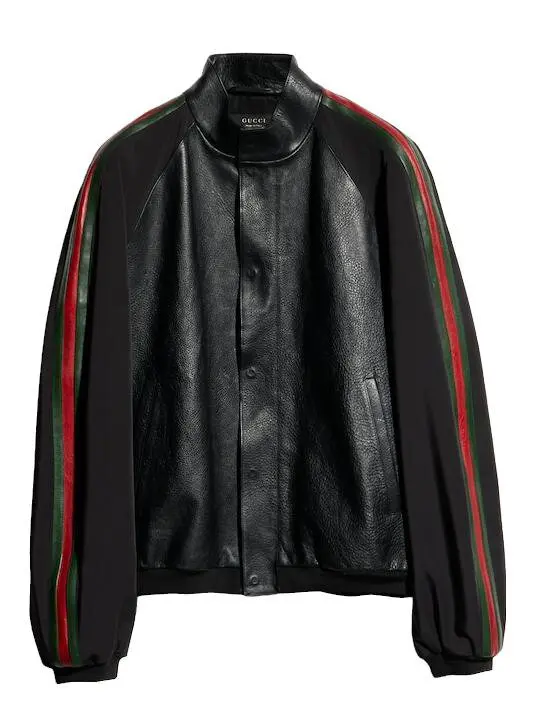Gucci Embossed Gg Leather Bomber Jacket - Black