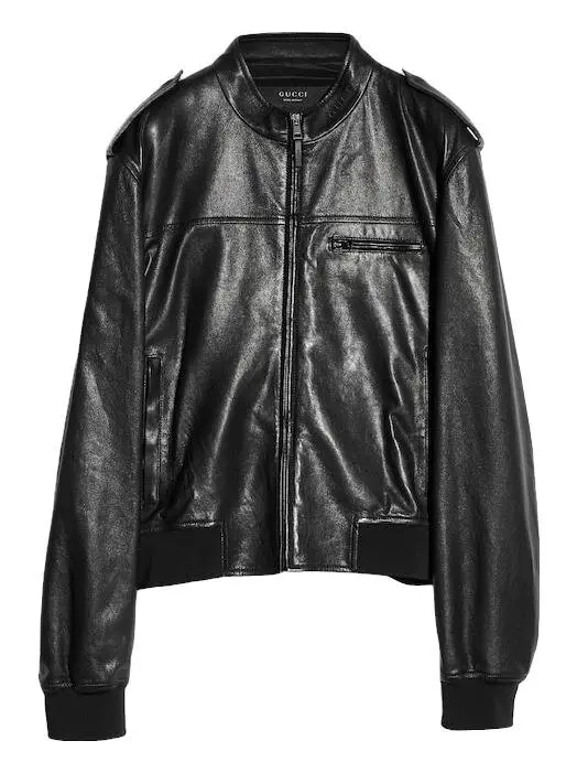 Gucci Embossed Gg Leather Bomber Jacket - Black