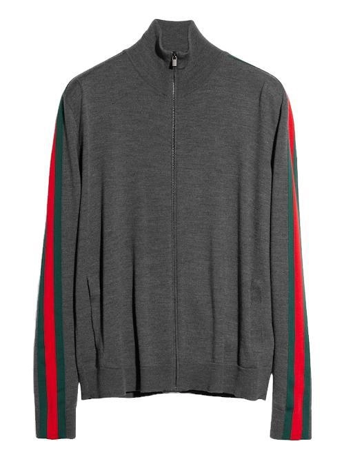 Gucci Wool Knit Cardigan With Web Detail - Grey