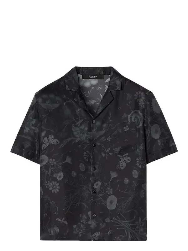 Gucci Gg Canvas Linen Blend Bowling Shirt, Size - Black