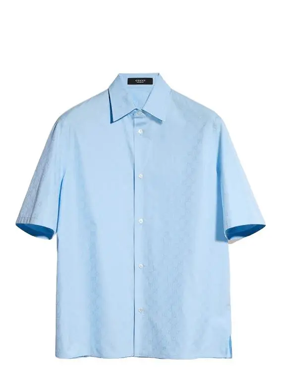 Gucci Gg Canvas Linen Blend Bowling Shirt, Size - Blue