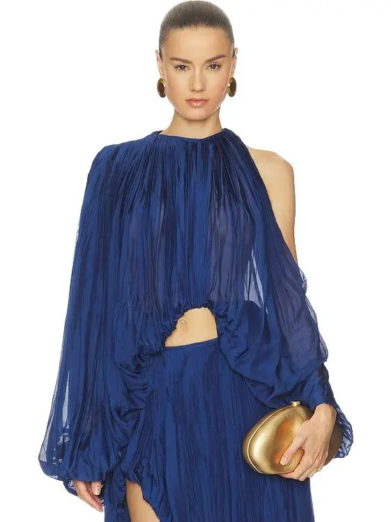 DEME BY GABRIELLA Pleated Chiffon Top - Blue