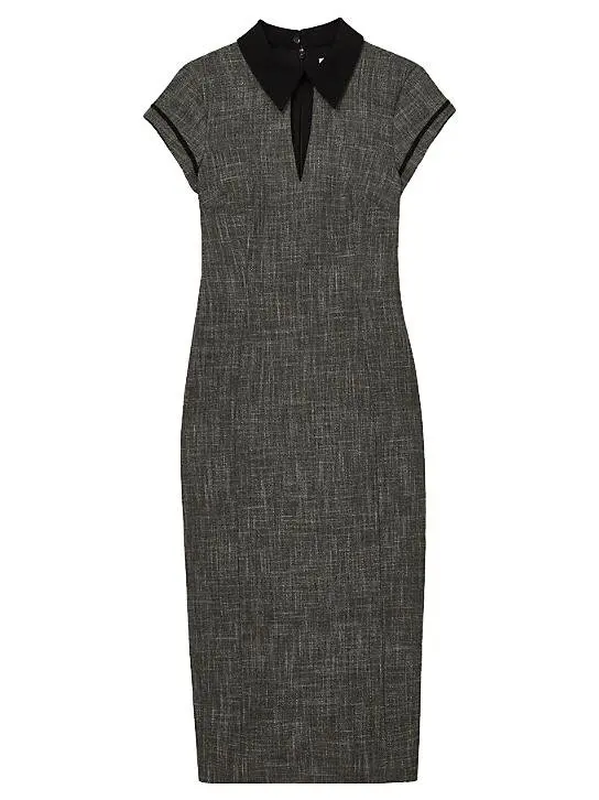 REISS Ava Tailored Contrast-collar Stretch-woven Midi Dress - Grey
