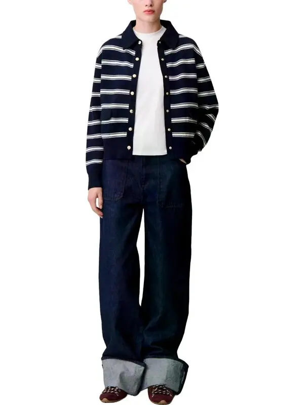 Claudie Pierlot Striped Cardigan With Shirt Collar - Blue