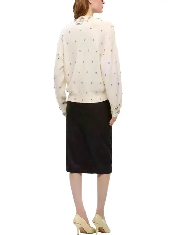 Pinko Crystal-embellished V-neck Sweater - Neutrals