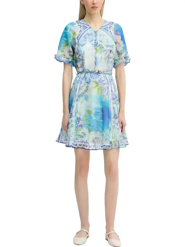 Hale Bob Cyrilla Floral-print Belted Mini Dress - Blue