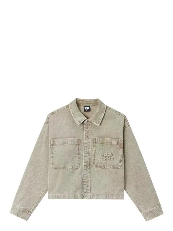 FINGERCROXX Corduroy Logo Embroidered Shirt - Grey