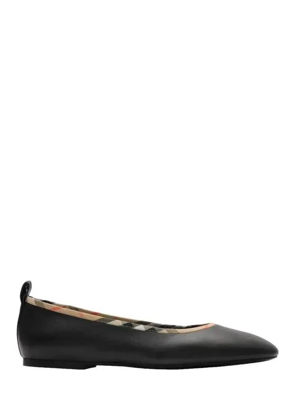 Burberry Nappa Leather Ballerina Flats With House Check Trim - Black