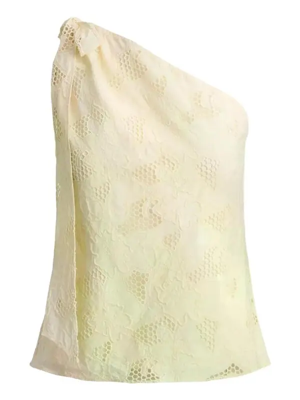 Ralph Lauren One-shoulder Floral-eyelet Voile Blouse - Neutrals