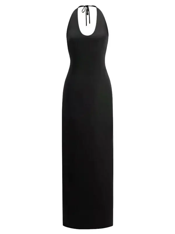 THE ARKOW Cara Halterneck Silk Maxi Dress - Black