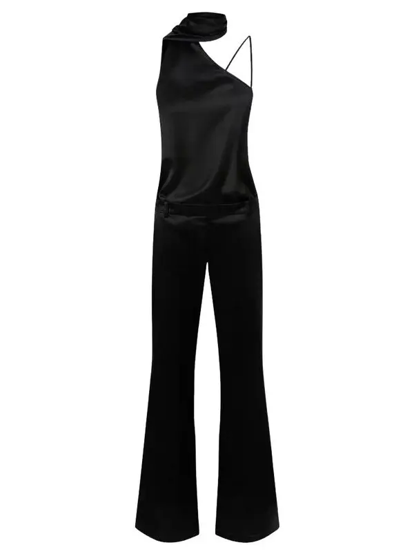 Pinko Long Satin Jumpsuit With Sash - Black