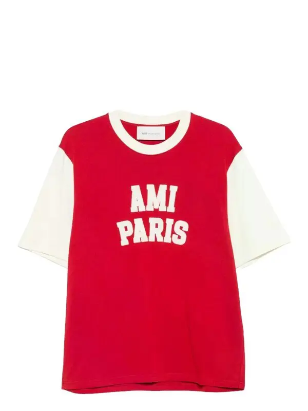 AMI Paris Logo-print Colour-block T-shirt - Red