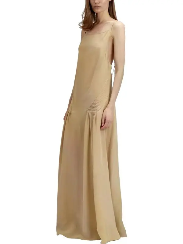 THE ARKOW Vera Pleated Silk Maxi Dress - Neutrals