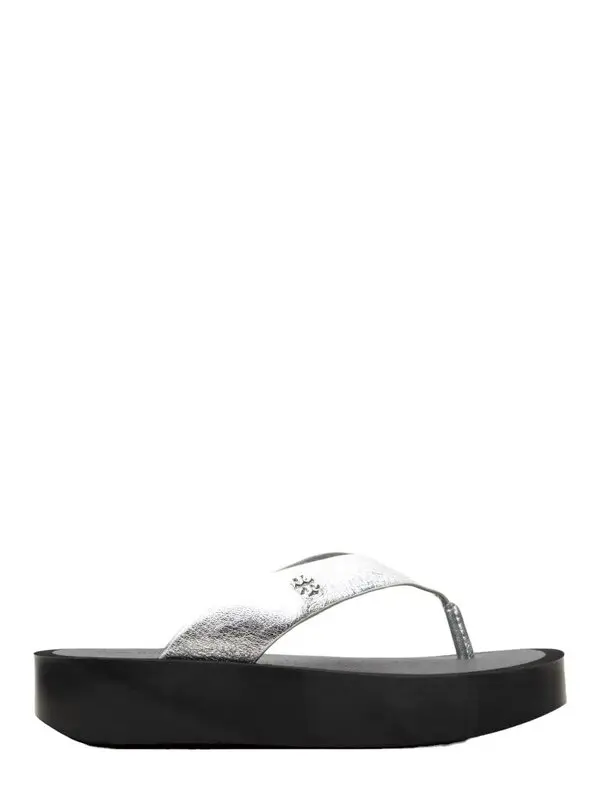 Tory Burch Metallic Leather Platform Thong Sandals - Silver