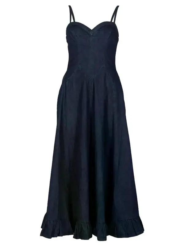 Free People Another Season Ruffle-trim Denim Midi Dress - Blue