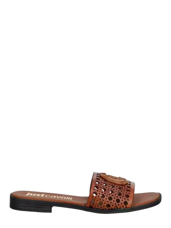 Just Cavalli Laser-cut Logo Plaque Leather Sandals - Brown