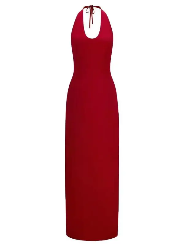 THE ARKOW Cara Halterneck Maxi Dress - Red