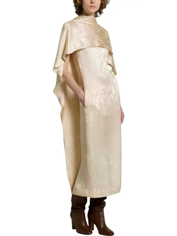 Alberta Ferretti Floral-jacquard Cape-detail Midi Dress - Neutrals