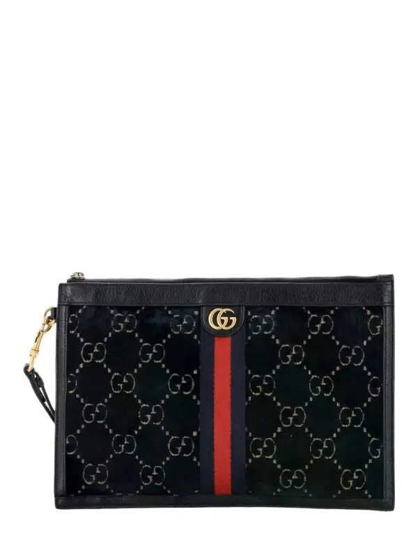 Gucci Ophidia Zip Pouch Gg Velvet Large Clutch Bag - Blue