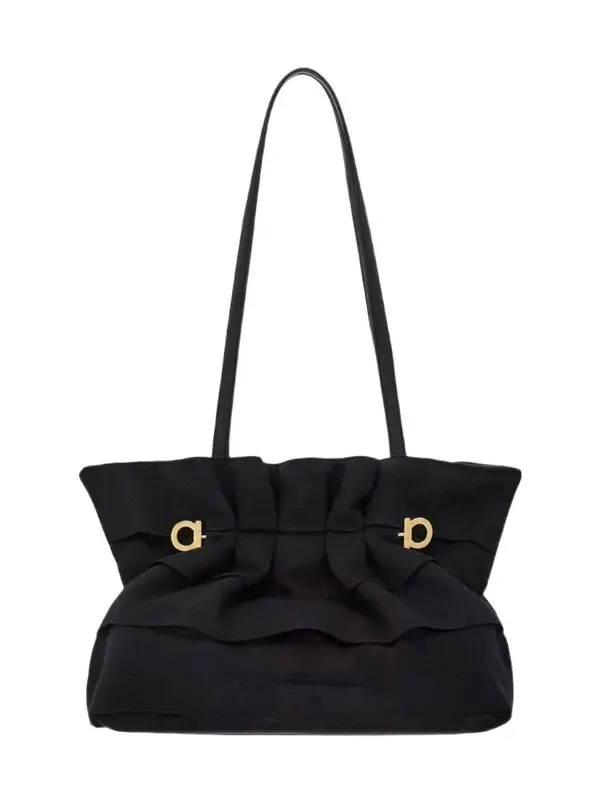 FERRAGAMO Soft Bag With Gancini Pin - Black