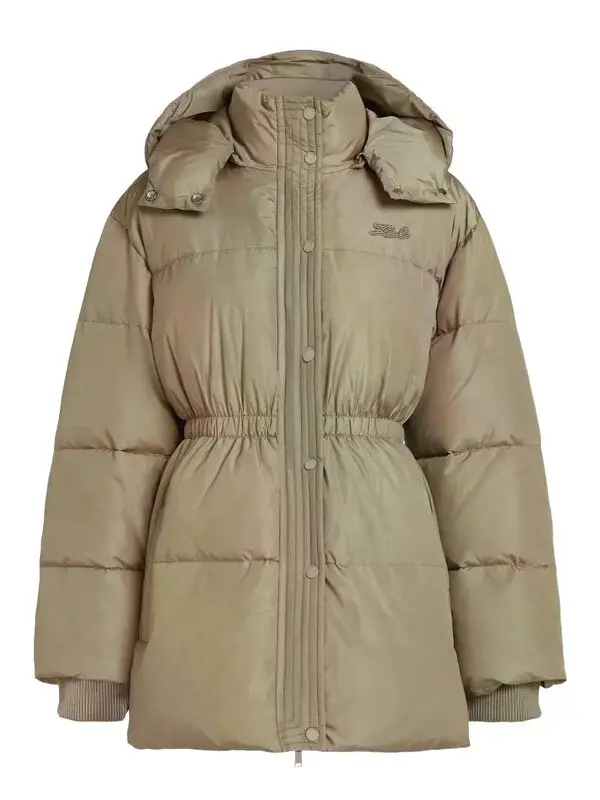Karl Lagerfeld Cinched Midi Puffer Jacket - Neutrals