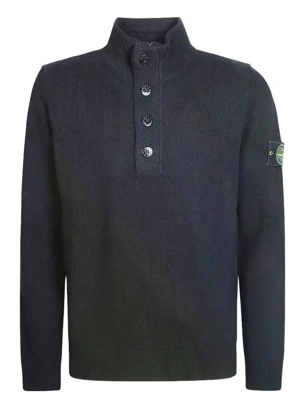 Stone Island Knitted Sweater With Compass Patch - Blue
