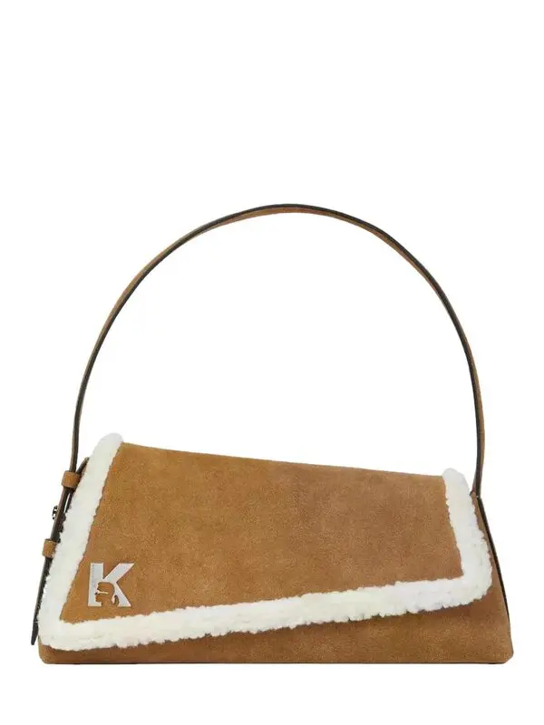 Karl Lagerfeld Geo Suede Flap Shoulder Bag - Brown