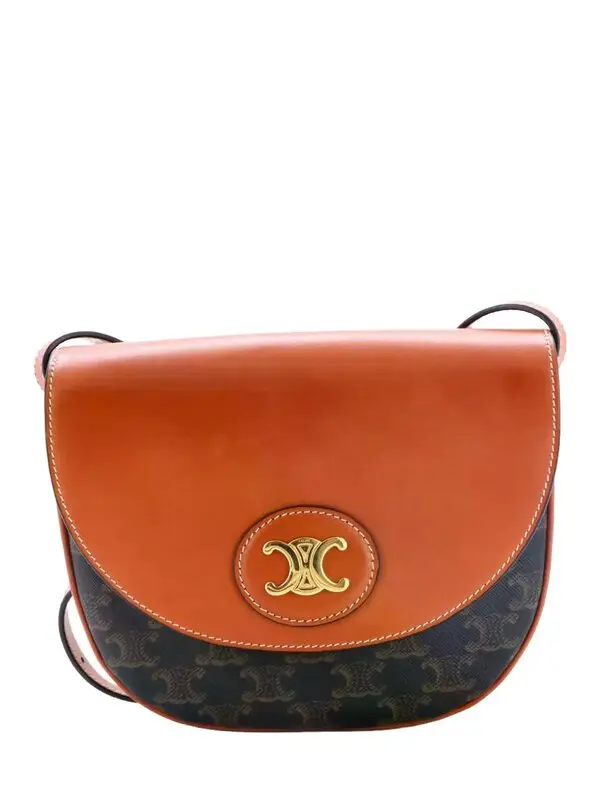 Celine Besace Leather And Triomphe Coated Canvas Small Shoulder Bag - Brown