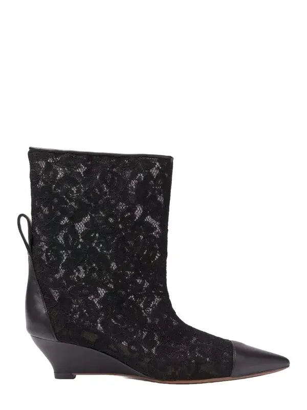 ODISSI Gemma Lace-panelled Leather Ankle Boots - Black