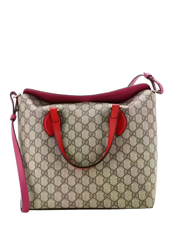 Gucci Signature Fold Over Tote Gg Coated Canvas With Leather Medium Satchel - Brown